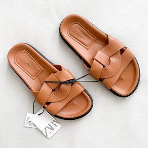 Zara | Shoes | Zara Brown Leather Woven Slide Sandals | Poshmark